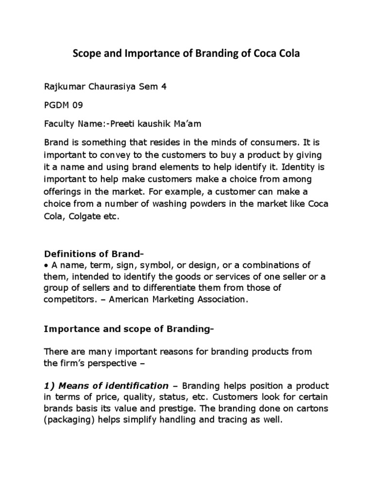 Scope and Importance of Branding of Coca Cola | PDF | Brand | Business ...
