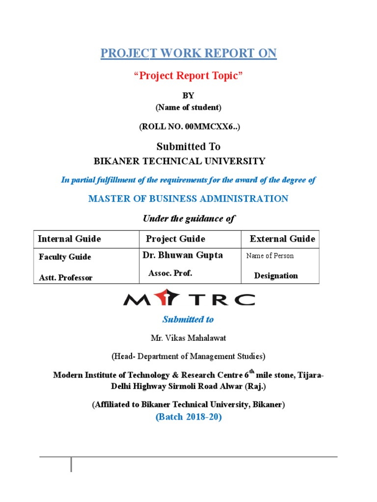Mba 4th Sem Project Report Report Sample | PDF | Master Of Business ...
