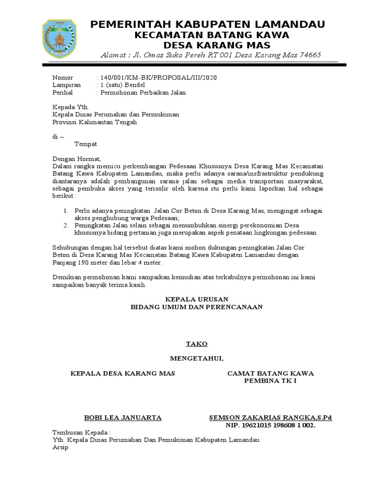 Surat Pengantar Proposal Jalan | PDF