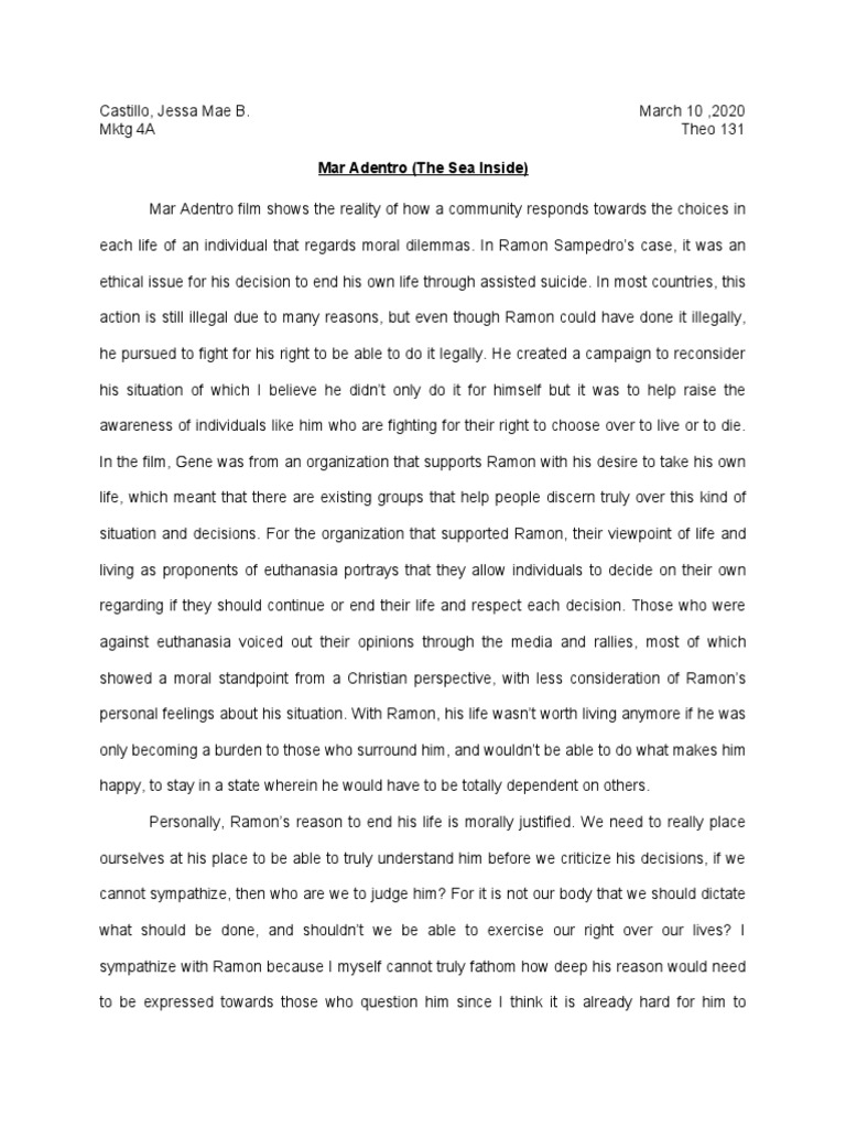 Mar Adentro Reflection Paper | PDF | Reason | Love