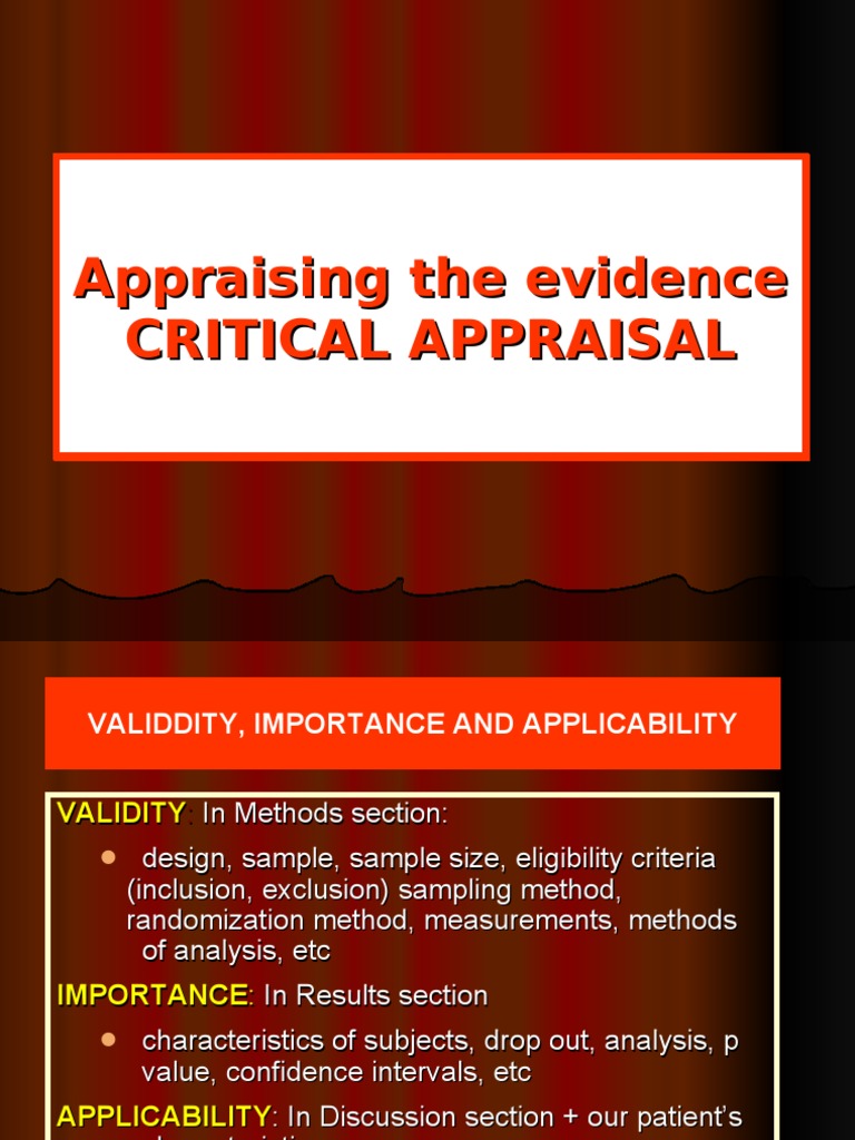 Critical Appraisal | PDF | Sensitivity And Specificity | Public Health