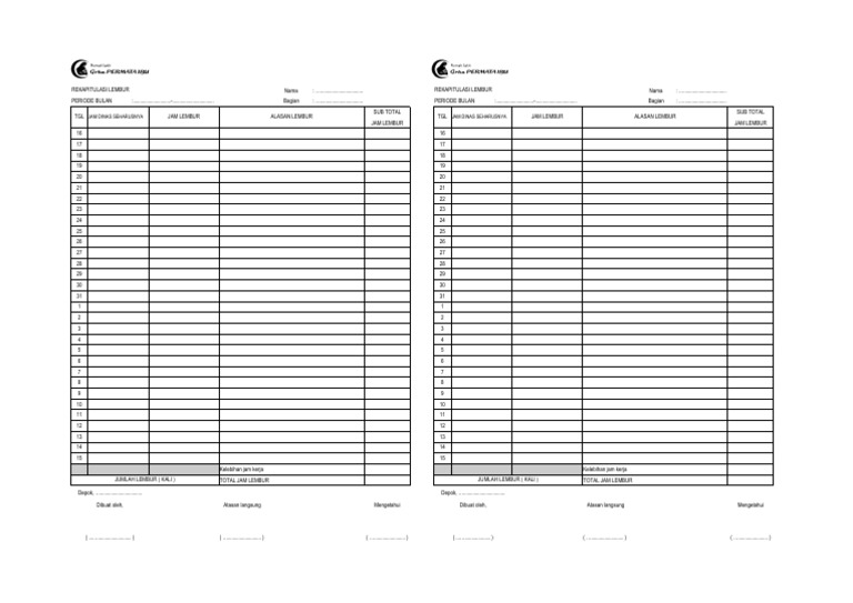 020 - Formulir Rekap Lembur PDF | PDF