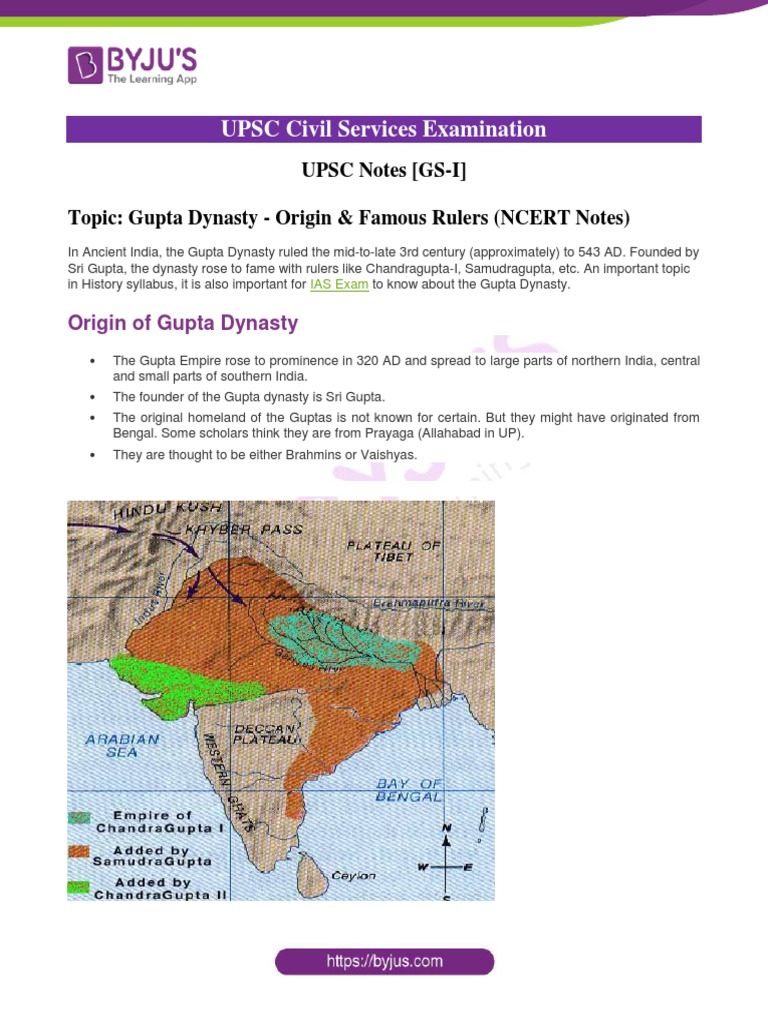 Gupta Dynasty Origin Famous Rulers NCERT Notes PDF | PDF | Ancient ...