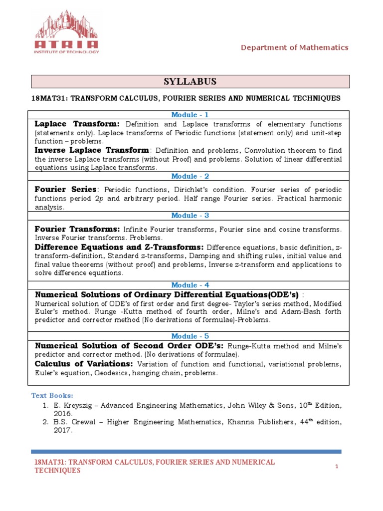 18MAT31 QB (Module 1 and 2) | PDF | Fourier Series | Fourier Transform