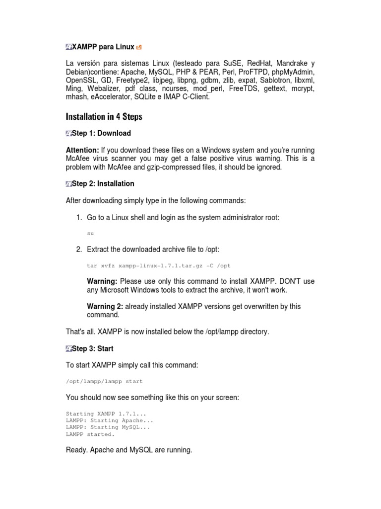 XAMPP para Linux y Windows | PDF | Installation (Computer Programs) | Php