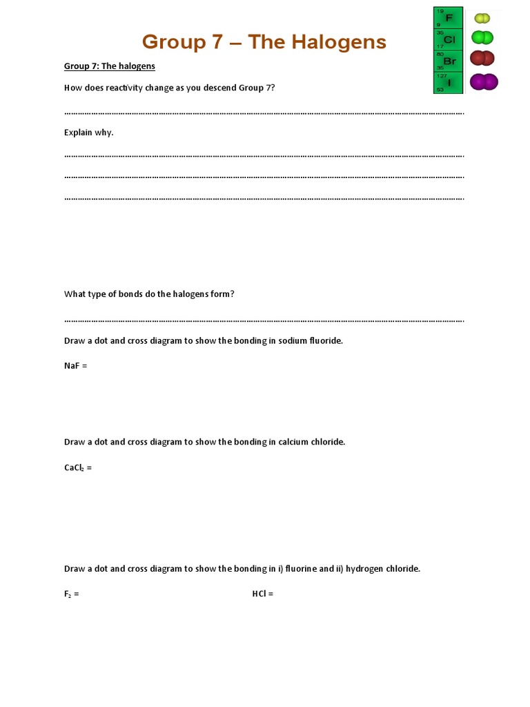 0 - 2-Group 7 The Halogens Worksheet | PDF | Chlorine | Molecules