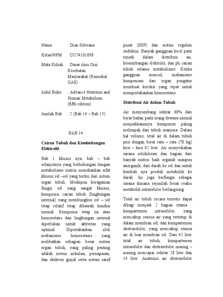 Keseimbangan Cairan Tubuh dan Distribusi Air | PDF
