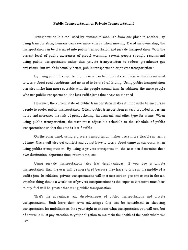 Public vs Private Transportation Analysis | PDF | Public Transport ...