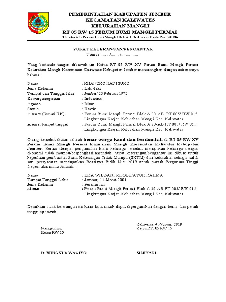 Surat Pengantar RT | PDF