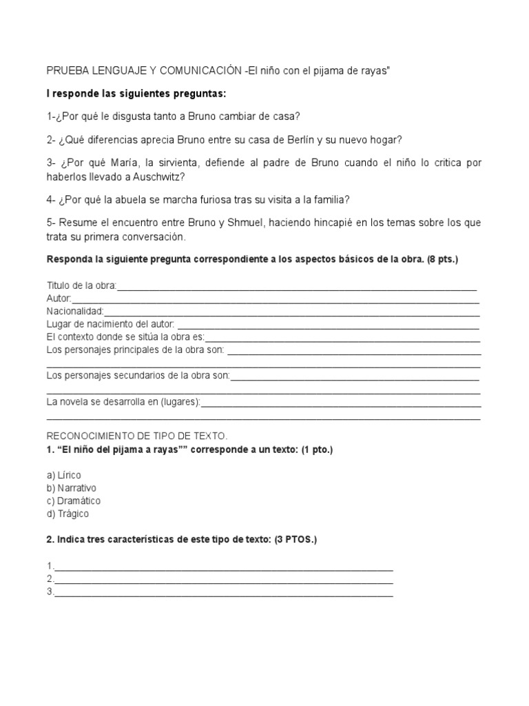 PRUEBA El Niño Con El Pijama de Rayas | PDF