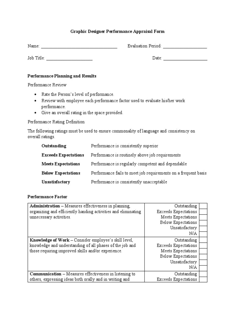 Graphic Designer Performance Appraisal Form | PDF | Performance ...