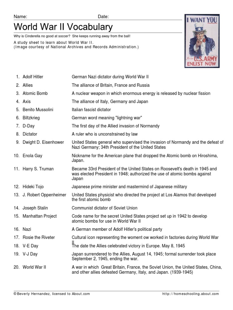 ww2 Vocabulary Sheet 1 PDF | PDF | World War II | Allies Of World War II