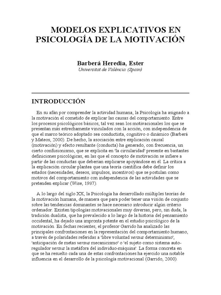MODELOS Explicactivos en Psicologia de La Motivacion (Barberá) | PDF | Motivación | Motivacional