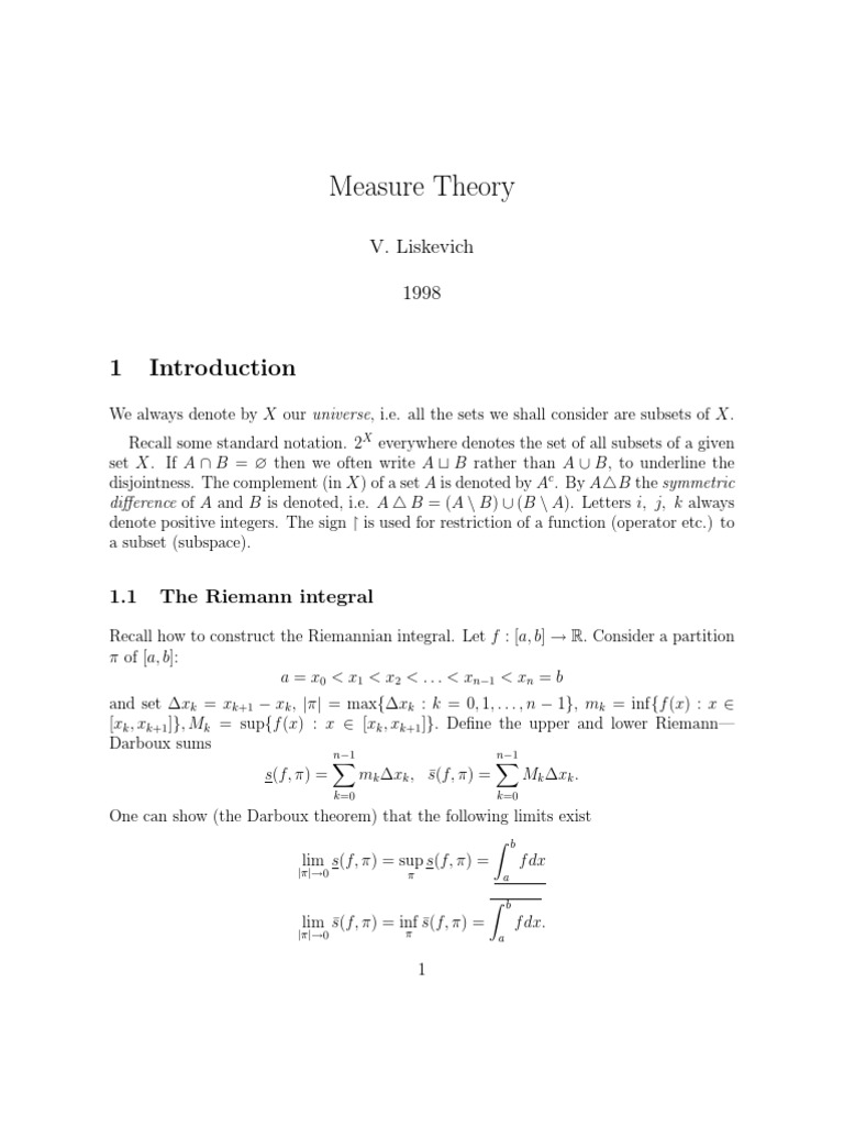 Lecture Notes in Measure Theory and Integration | PDF | Measure ... Lecture Notes in Measure Theory and Integration | PDF | Measure ...