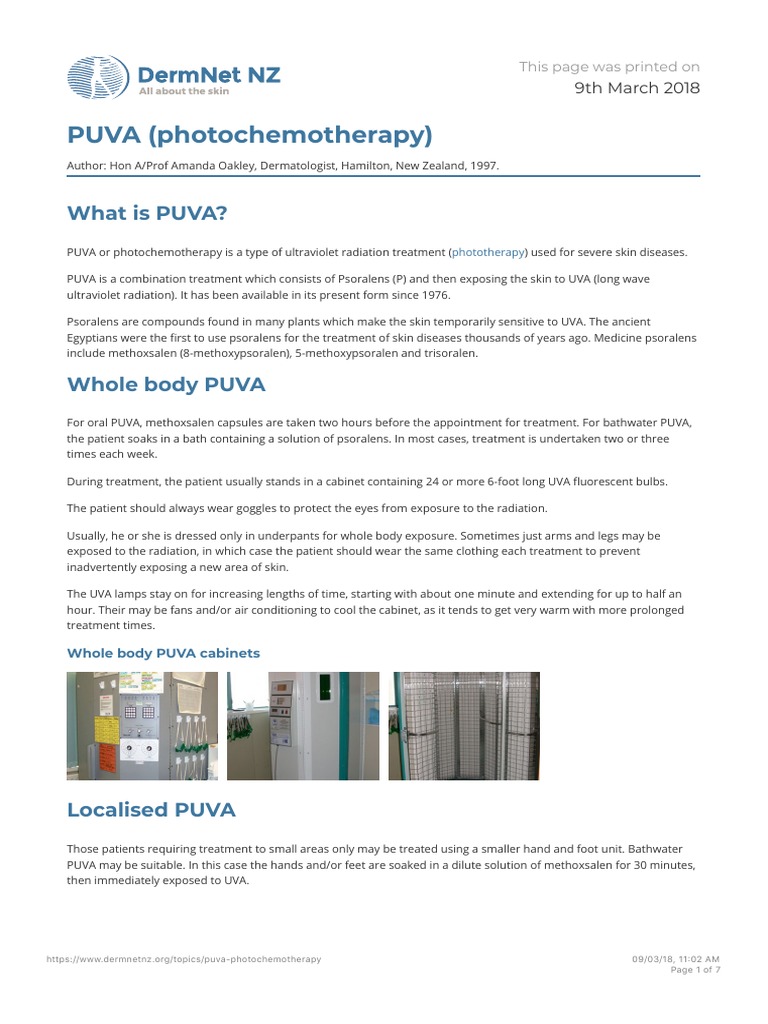 PUVA Photochemotherapy DermNet New Zealand PDF | PDF | Ultraviolet ...