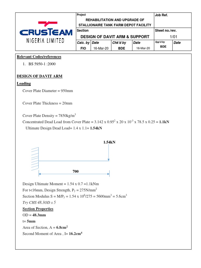 Design of Davit Arm & Support | PDF | Structural Engineering | Materials