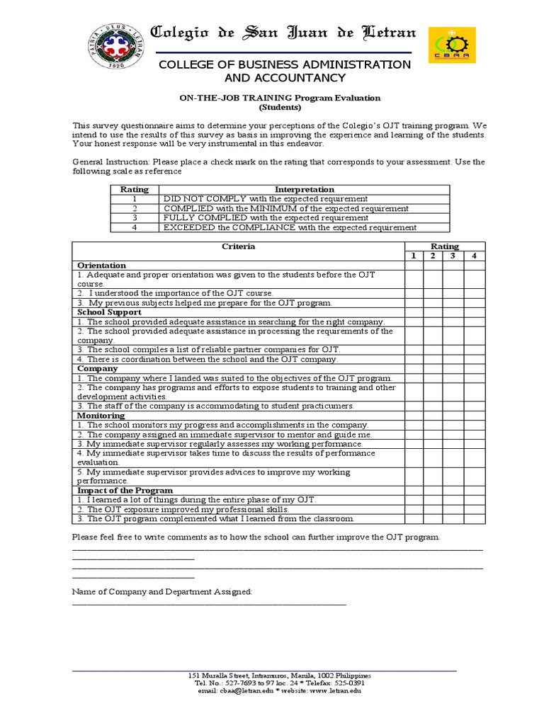 Students OJT Evaluation Form | PDF | Teaching | Applied Psychology