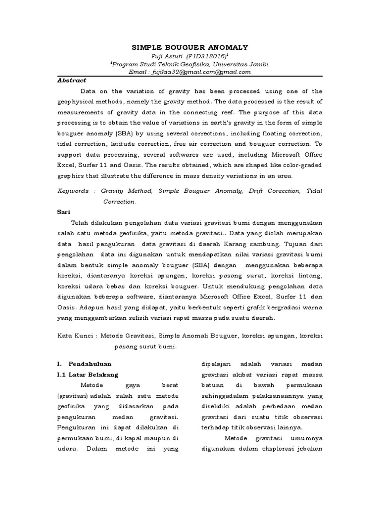 SBA (Simple Bouguer Anomaly) | PDF