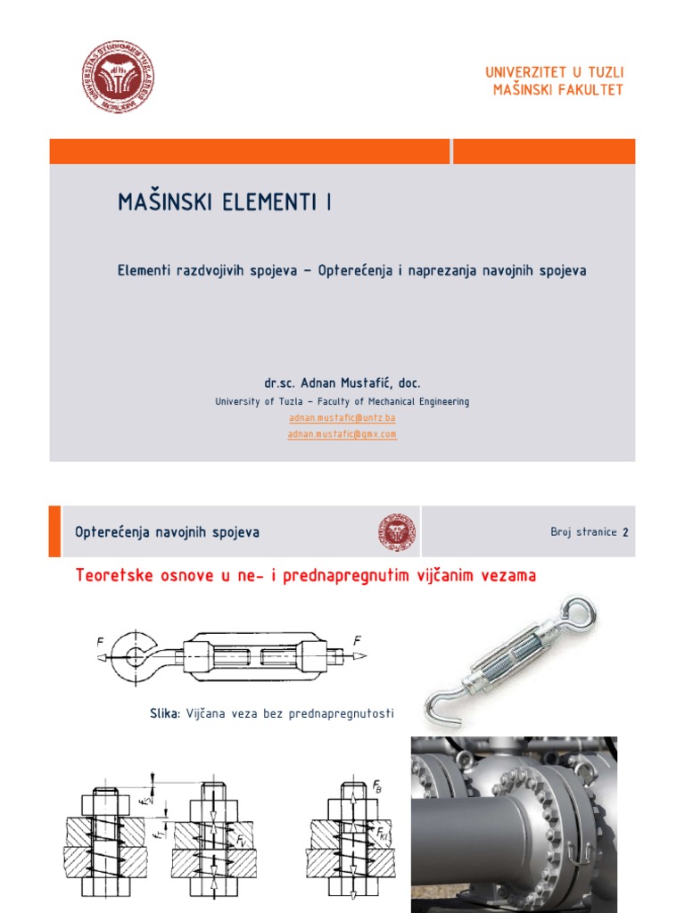 08 - Razdvojive Veze - Opterecenja I Naprezanja Navojnih Spojeva PDF | PDF