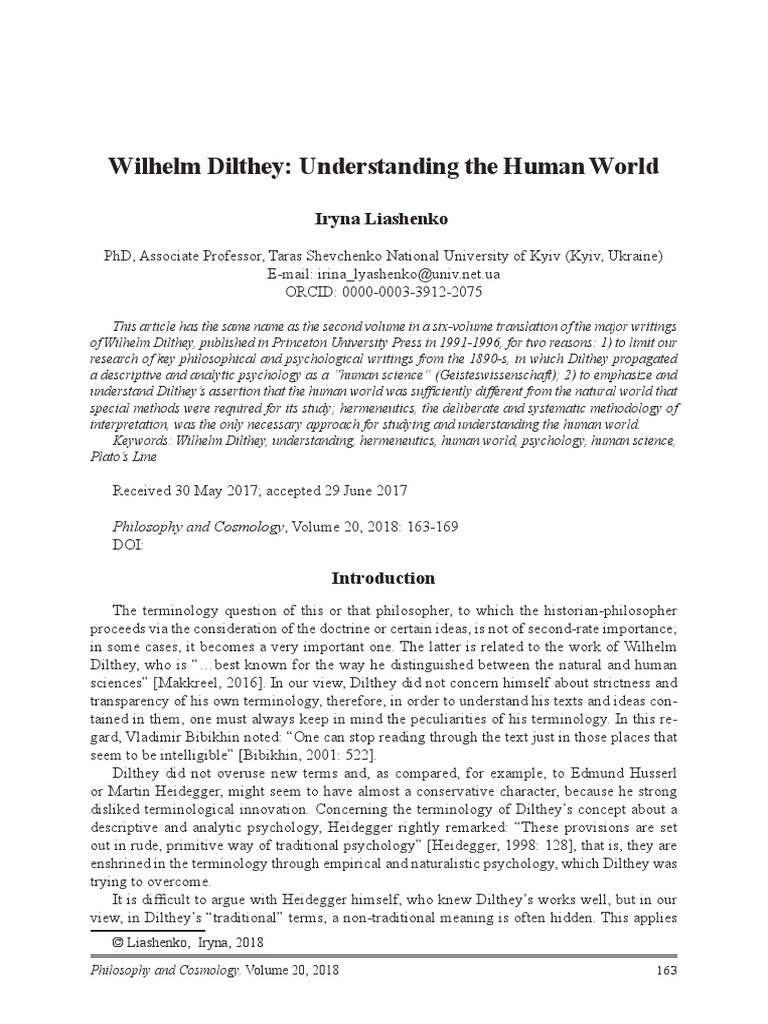 Wilhelm Dilthey Understanding The Human World | PDF | Hermeneutics | Mind
