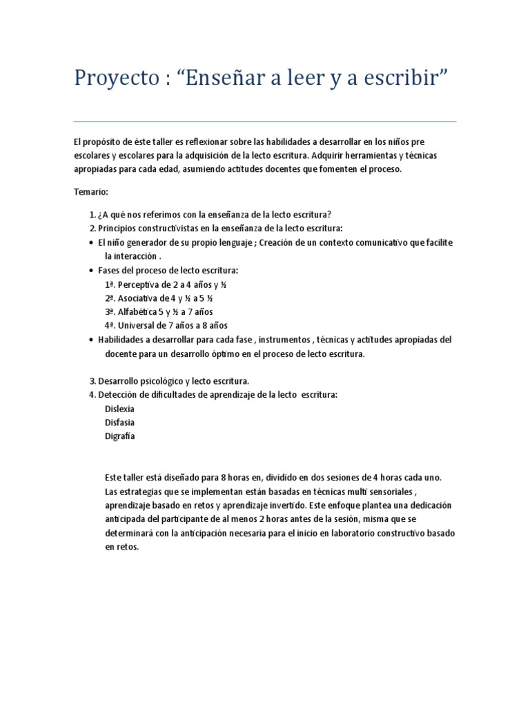 Proyecto Lecto Escritura | PDF | Evaluación | Aprendizaje