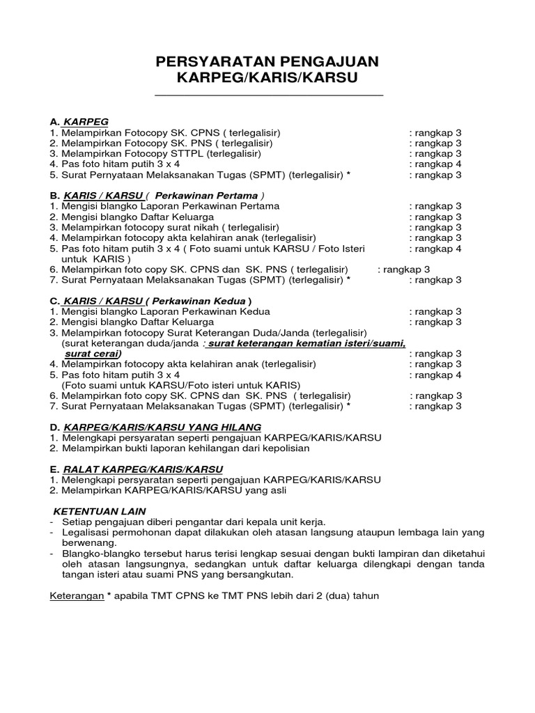 Persyaratan Pengajuan Karpeg | PDF