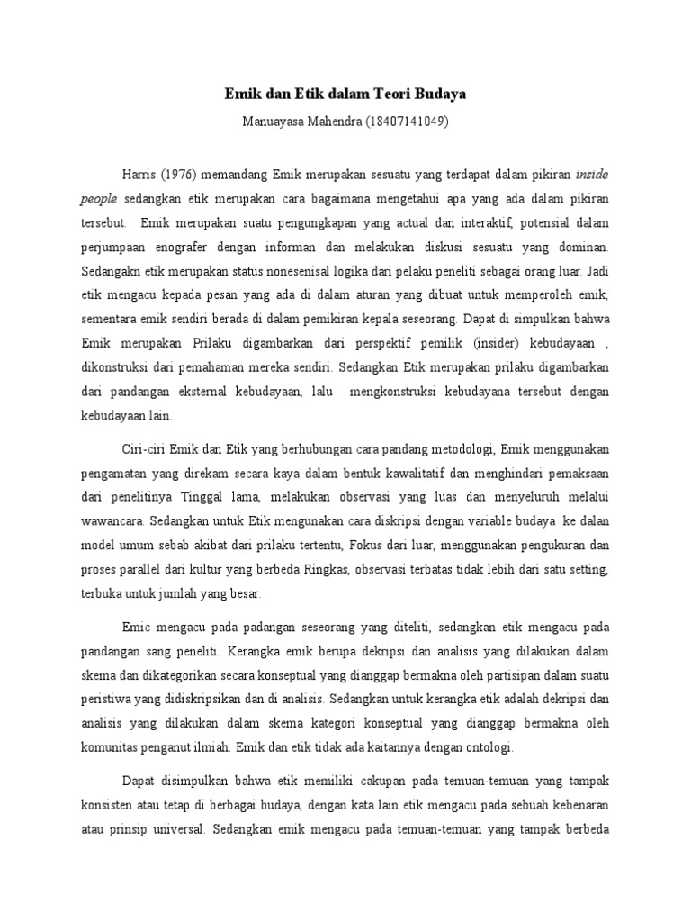 Emik Dan Etik Dalam Teori Budaya | PDF