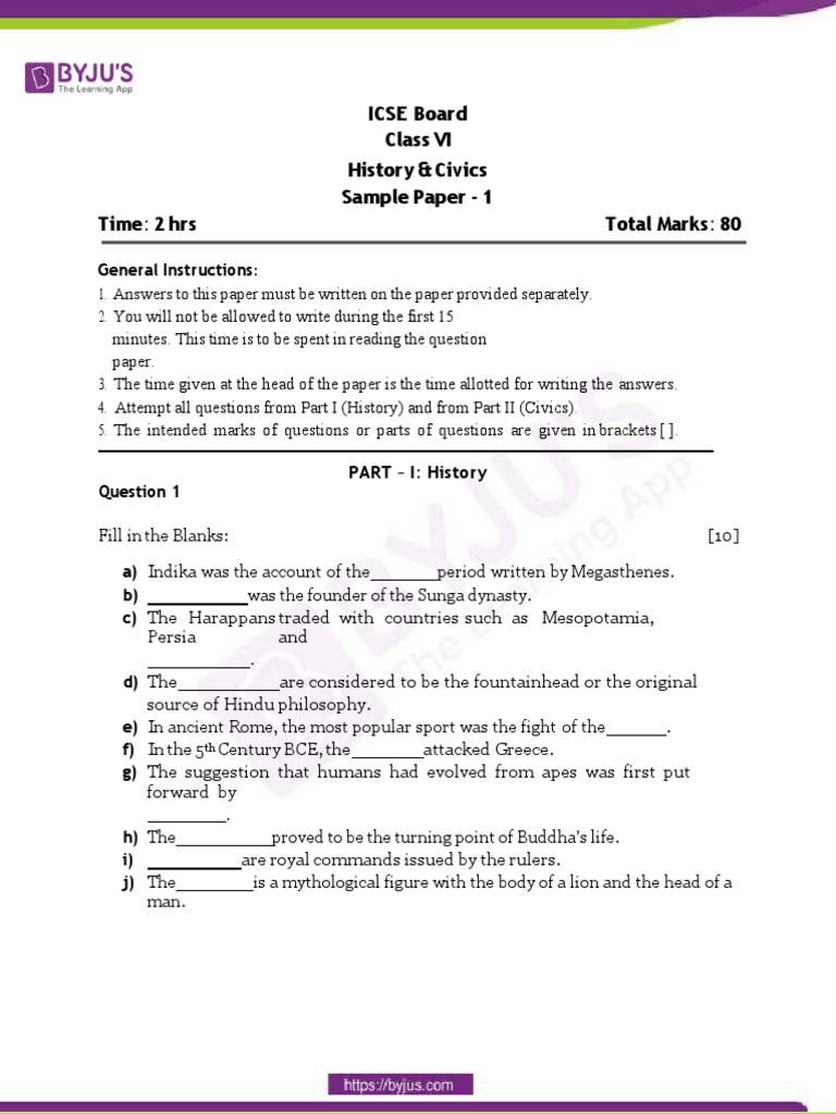 ICSE Class 6 History and Civics Sample Paper Set 1 | PDF | Confucianism