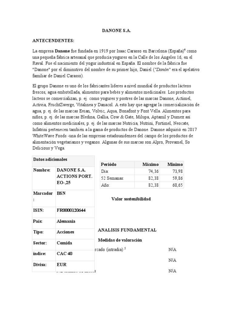 DANONE | PDF | Compartir (Finanzas) | Mercados financieros