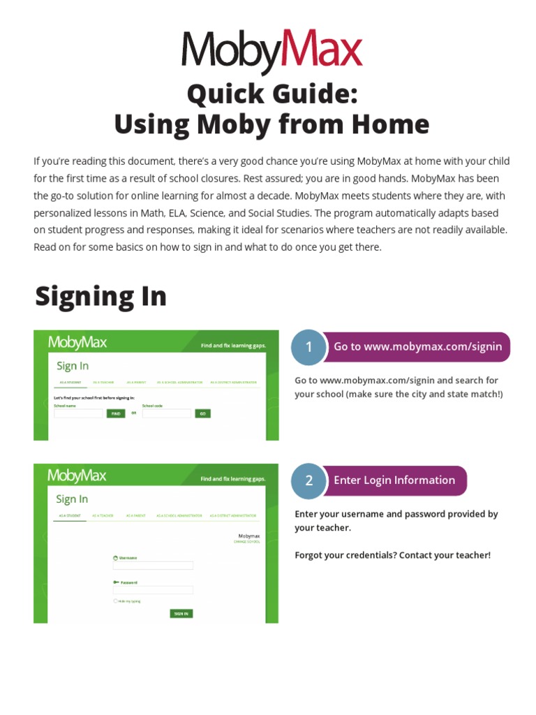 Using Mobymax From Home | PDF | Teachers | Behavior Modification