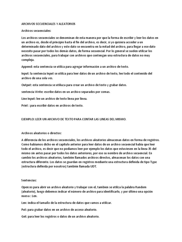 Archivos Secuenciales y Aleatorios | PDF | Archivo de computadora | Ciencias de la Información