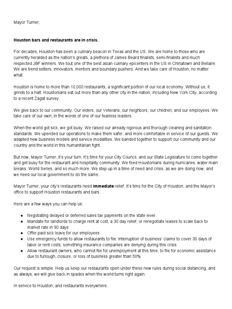 Dear Mayor Turner | PDF | Food And Drink | Cuisine