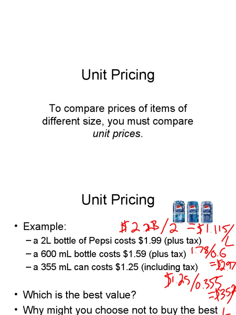 Unit Pricing: To Compare Prices of Items of Different Size, You Must ...