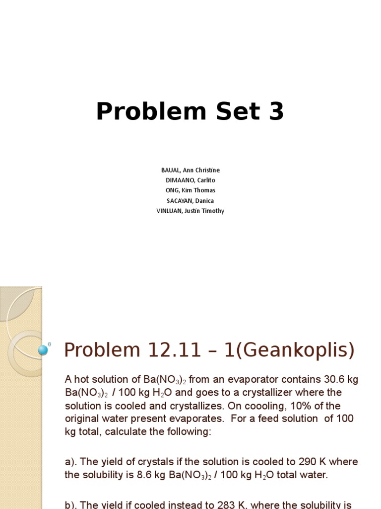 Heat and Mass Transfer Problem Set 3 | PDF | Solubility | Chemical Process Engineering
