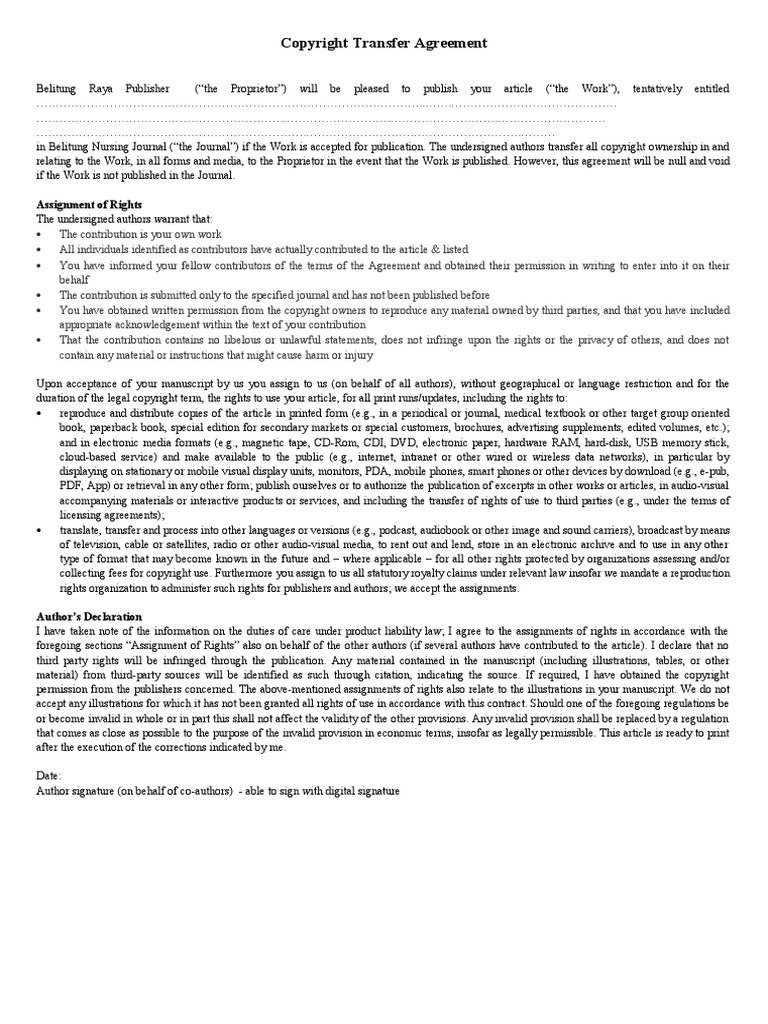 Copyright Transfer Agreement | PDF | Rights | Copyright