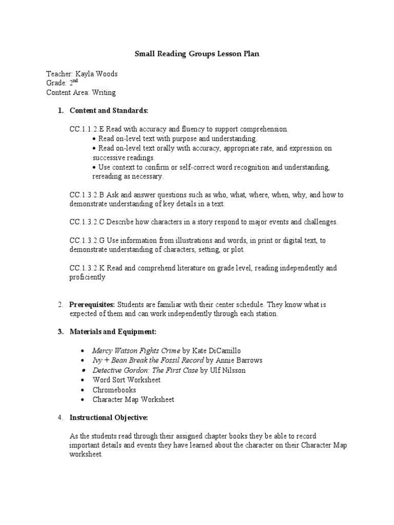 Small Reading Groups Lesson Plan | PDF | Lesson Plan | Reading ...