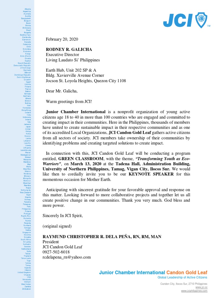JCI Letter of Invite For Sir Galicha | PDF