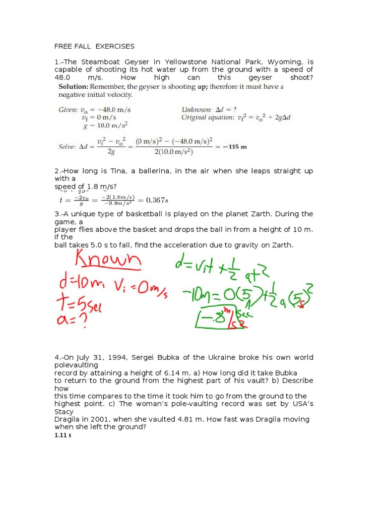Soluciones Free - Fall - Exercises | PDF | Mechanics | Physical Quantities