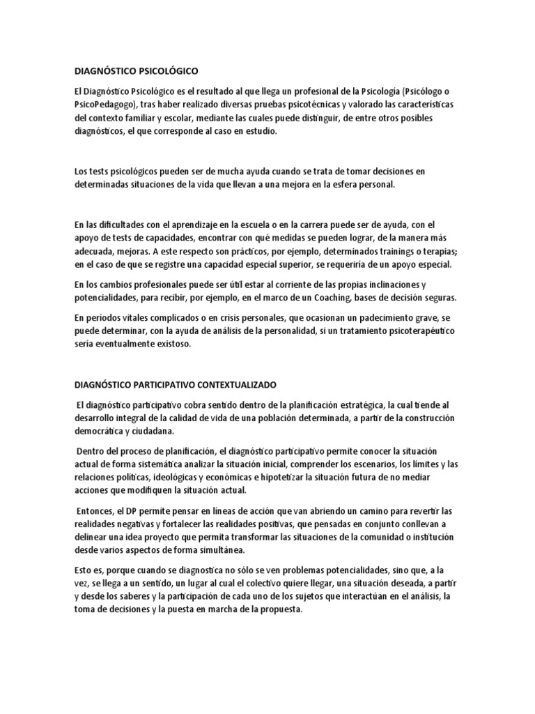 Diagnóstico Psicológico | PDF | Comportamiento | Sicología