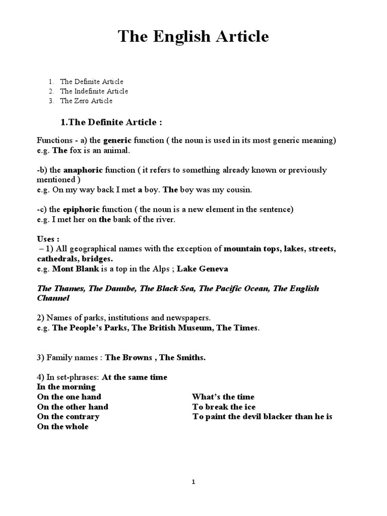 The English Article | PDF | Noun | English Language