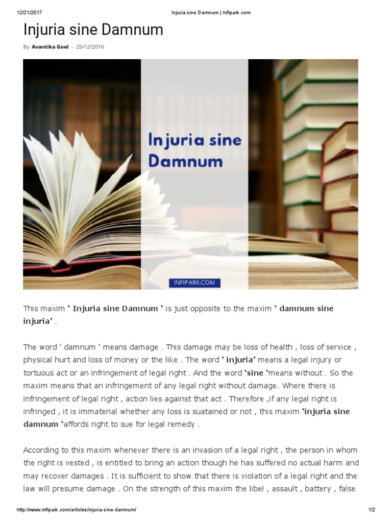 Injuria Sine Damnum Infipark PDF | PDF | Damages | Private Law
