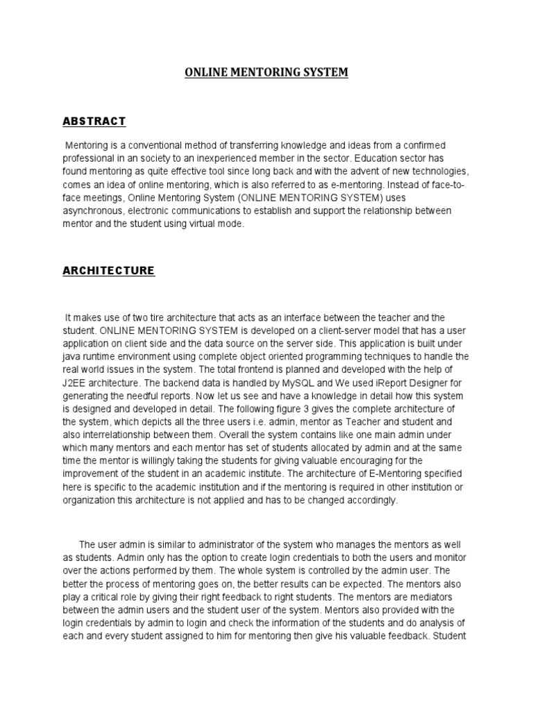 Online Mentoring System Synopsis | PDF | Mentorship | Computer Engineering