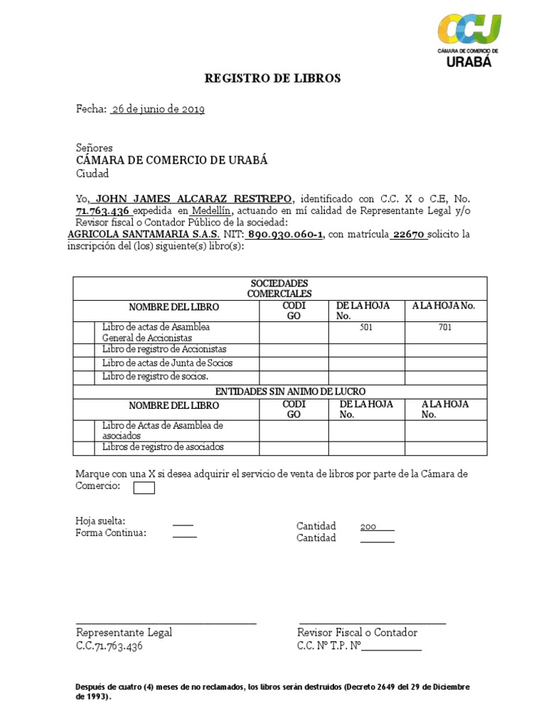 Formato Solicitud Hojas Libro CCU | PDF
