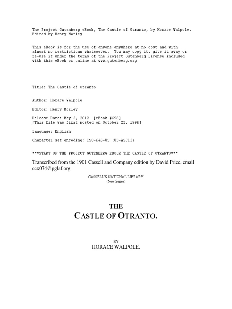 The Castle of Otranto. Horace Walpole | PDF