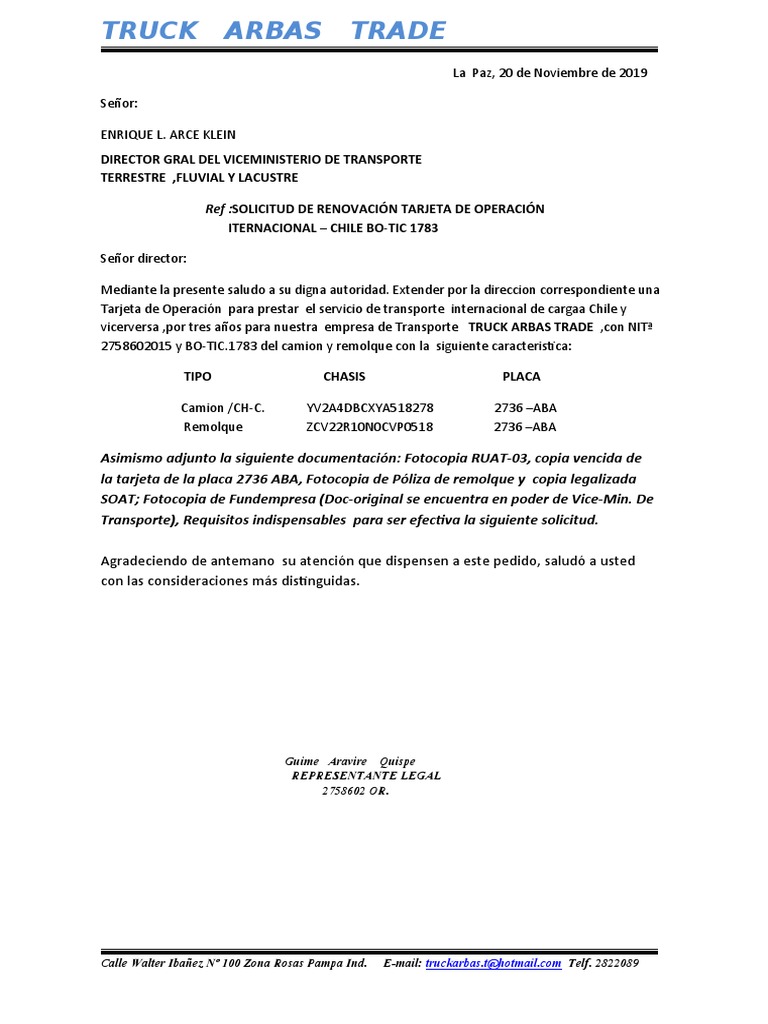 Solicitud Renovación Tarjeta Operación Chile | PDF