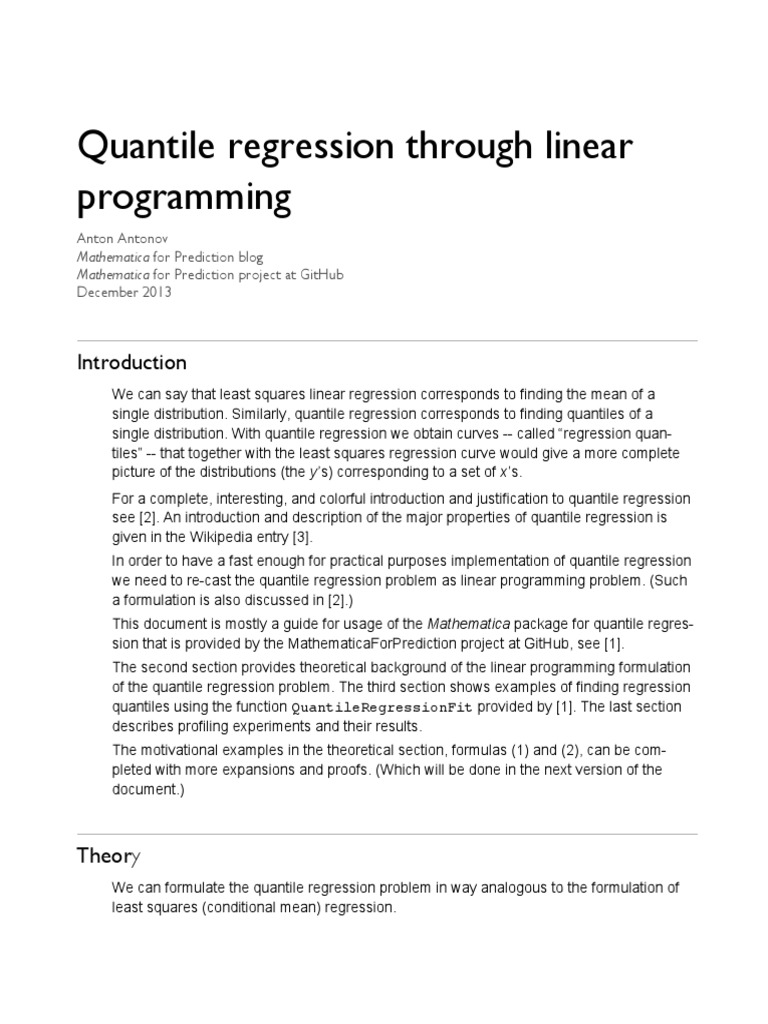 Quantile Regression Through Linear Programming PDF | PDF | Quantile ...