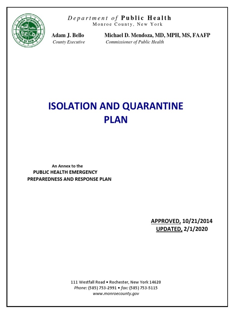 Monroe County Isolation and Quarantine Plan | PDF | Quarantine | Infection