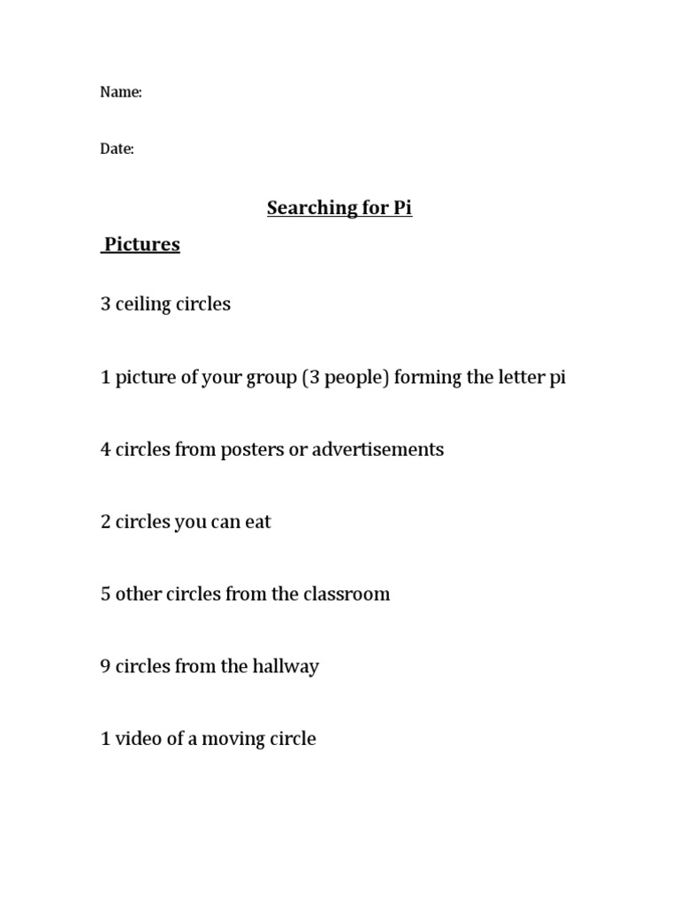 Pi Day Scavenger Hunt Activity | PDF | Home & Garden