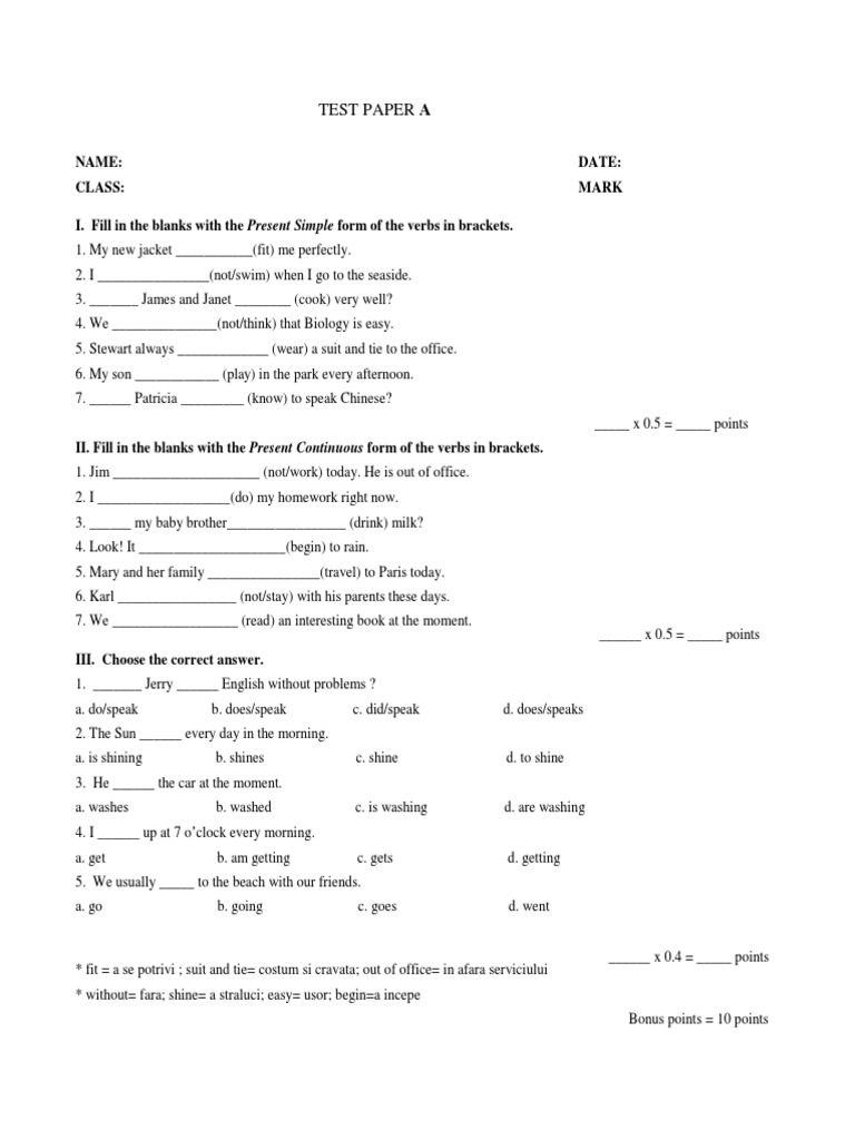 Test Paper (Present Simple-6th Grade) | PDF | Morphology | Linguistic ...