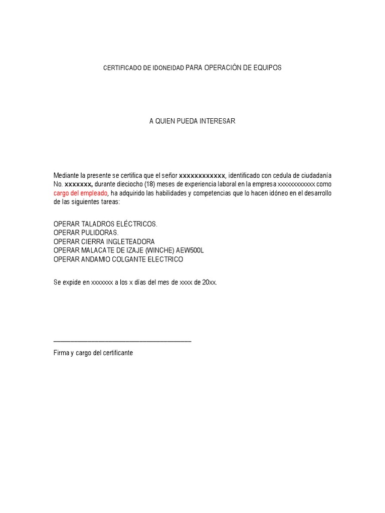 Certificado de Idoneidad y Desempeño Laboral Eje PDF | PDF